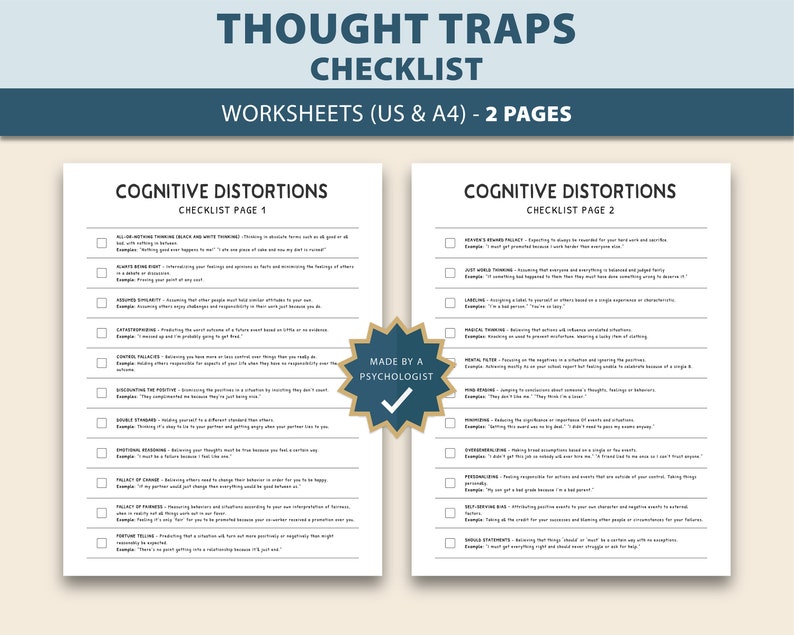 Thought Traps Checklist, 22 Cognitive Distortions, Thinking Traps ...