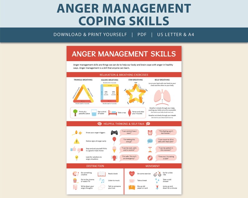 Anger Management 18 Printable Pages, Coping Skills Bundle, CBT ...