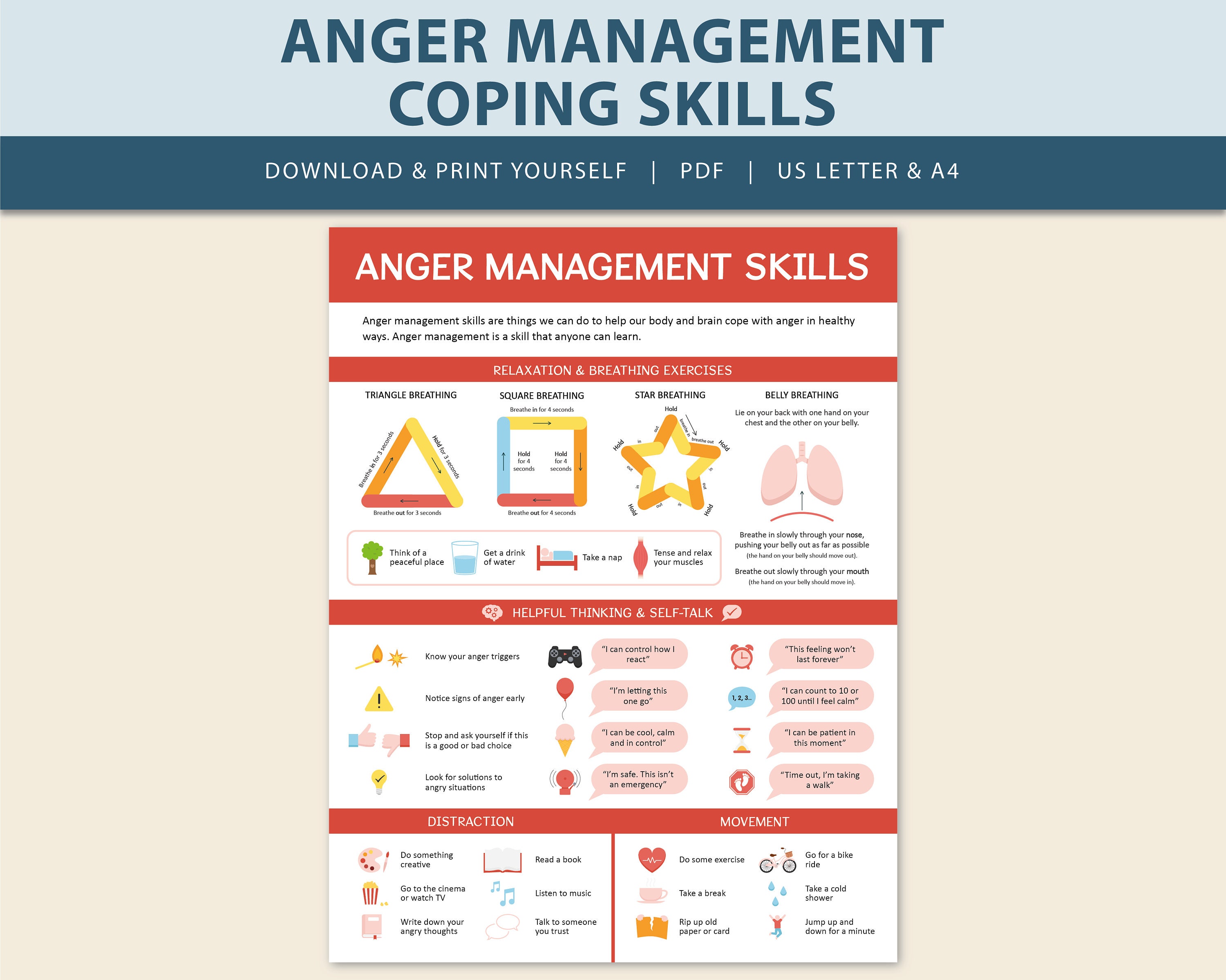 Anger Management 18 Printable Pages, Coping Skills Bundle, CBT ...