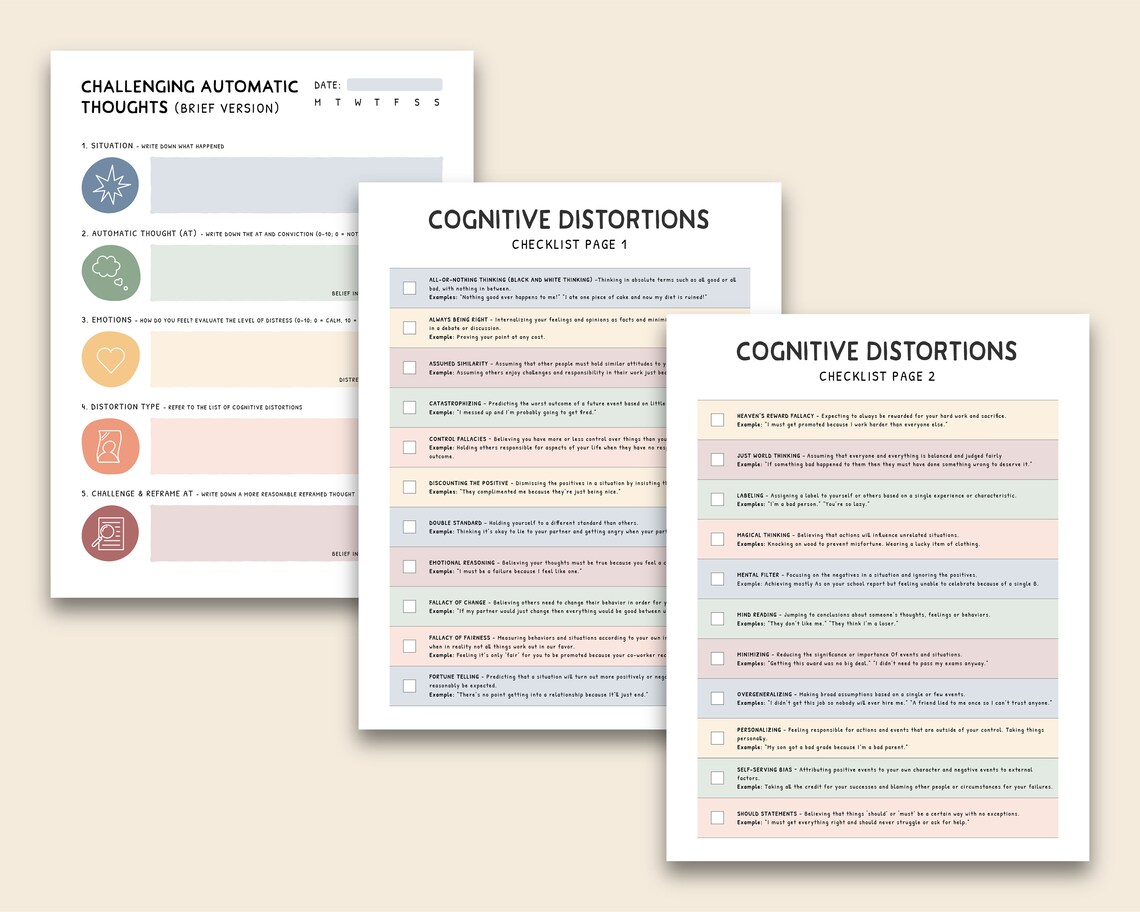 Challenge Automatic Negative Thoughts, Thinking Traps Worksheet ...