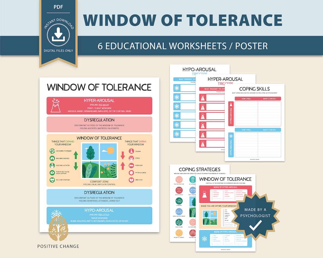 Window of Tolerance Worksheet Bundle, Anxiety, Trauma Handout ...
