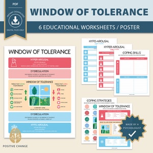 Window of Tolerance Worksheet Bundle, Anxiety, Trauma Handout ...