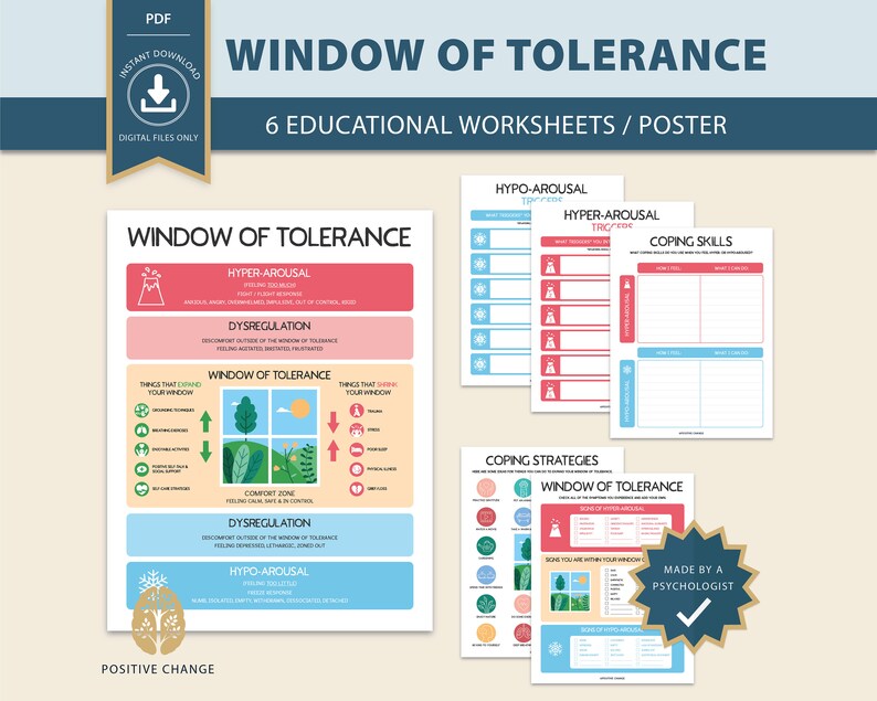 Window of Tolerance Worksheet Bundle, Anxiety, Trauma Handout ...