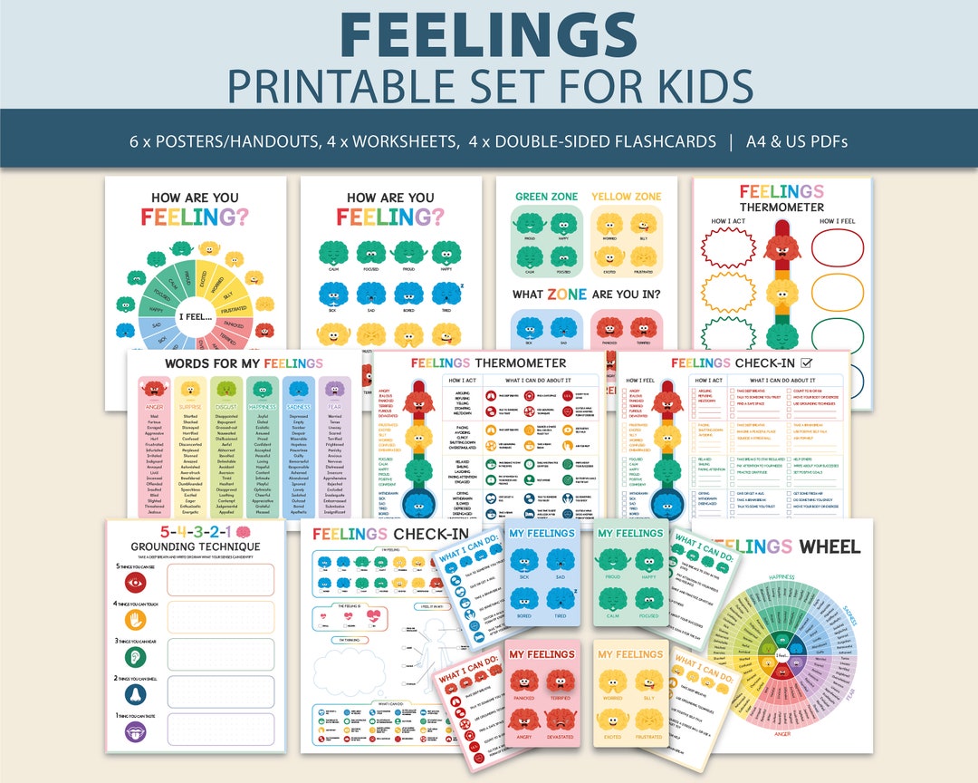 Feelings Printable Set for Kids, Coping Skills, Emotions Check-in ...