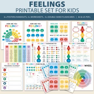 Feelings Printable Set for Kids, Coping Skills, Emotions Check-in ...