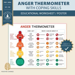 Anger Thermometer With Coping Skills, Emotional Self Regulation ...