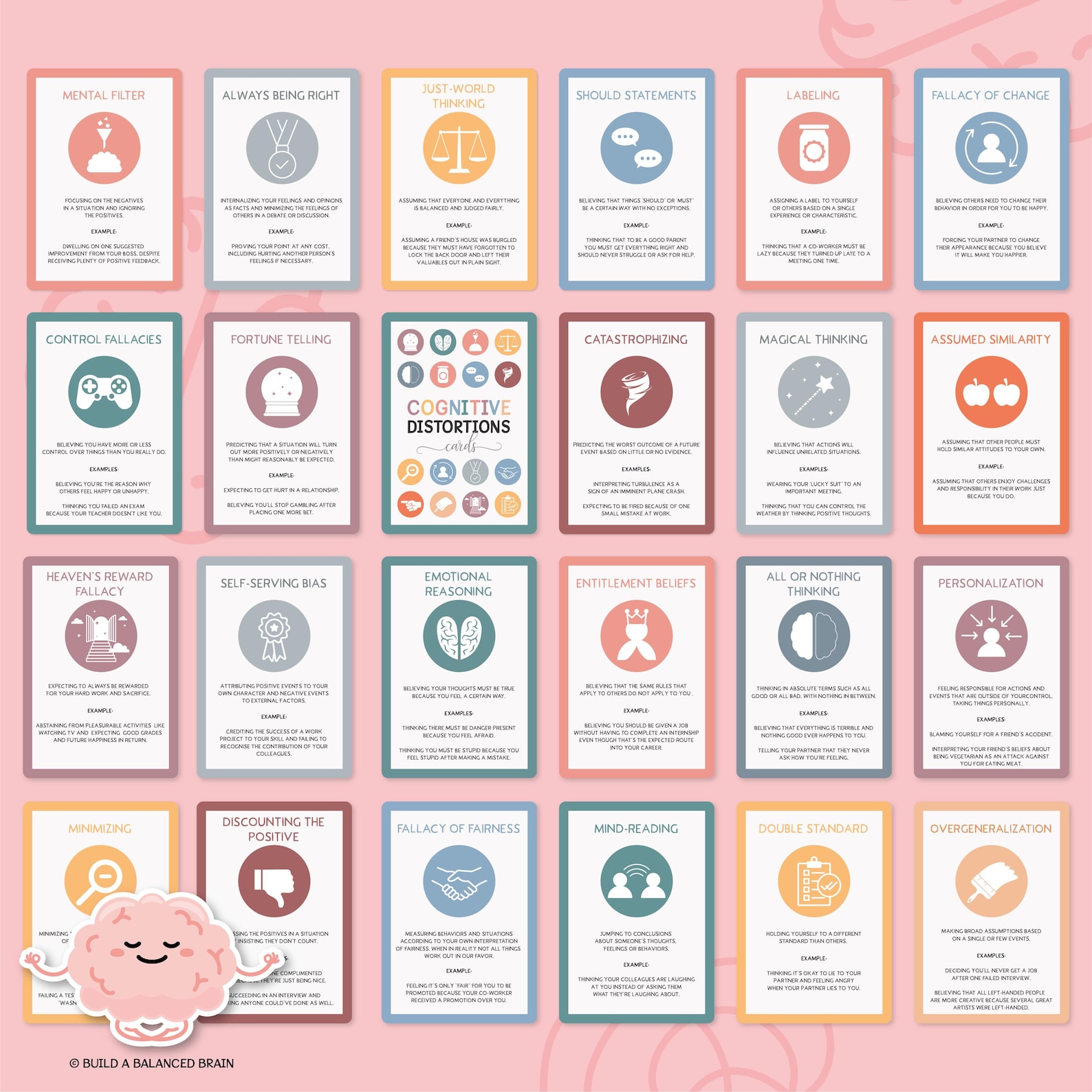 Cognitive Distortions Flash Cards, Unhelpful Thinking Cards, Thinking ...