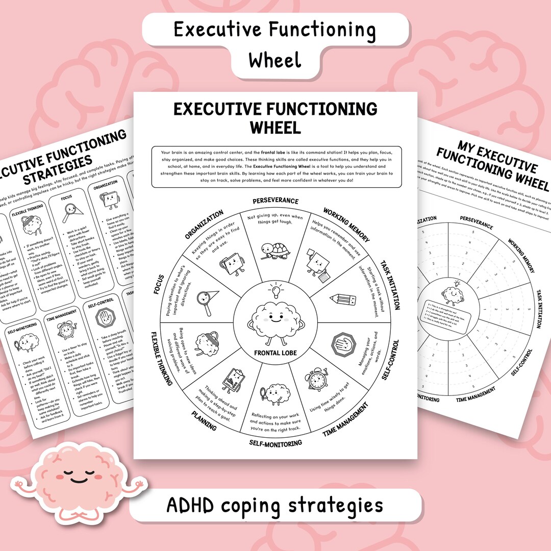 Executive Function Wheel for Kids, ADHD Cheat Sheet, Autism Coping ...