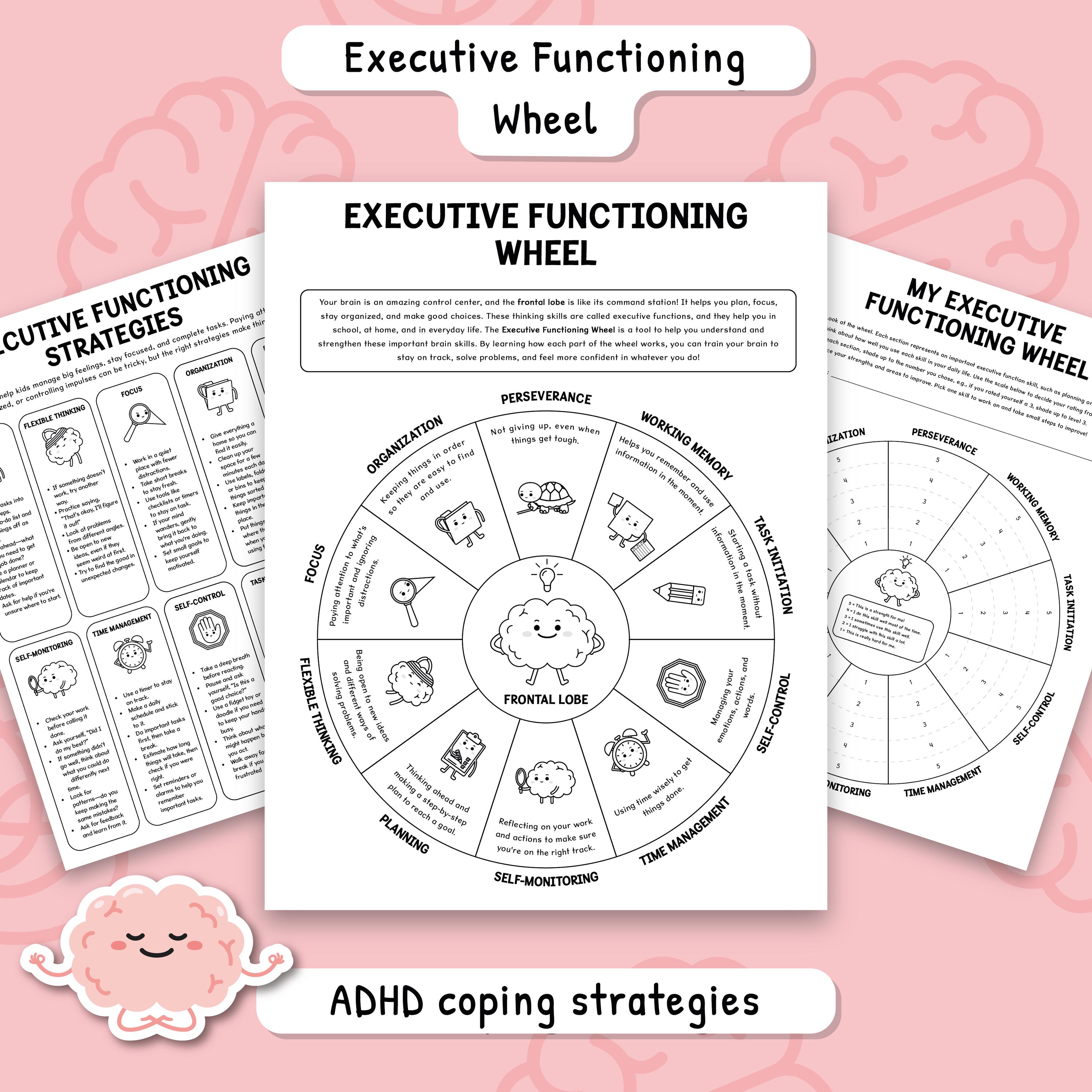 Executive Function Wheel for Kids, ADHD Cheat Sheet, Autism Coping ...