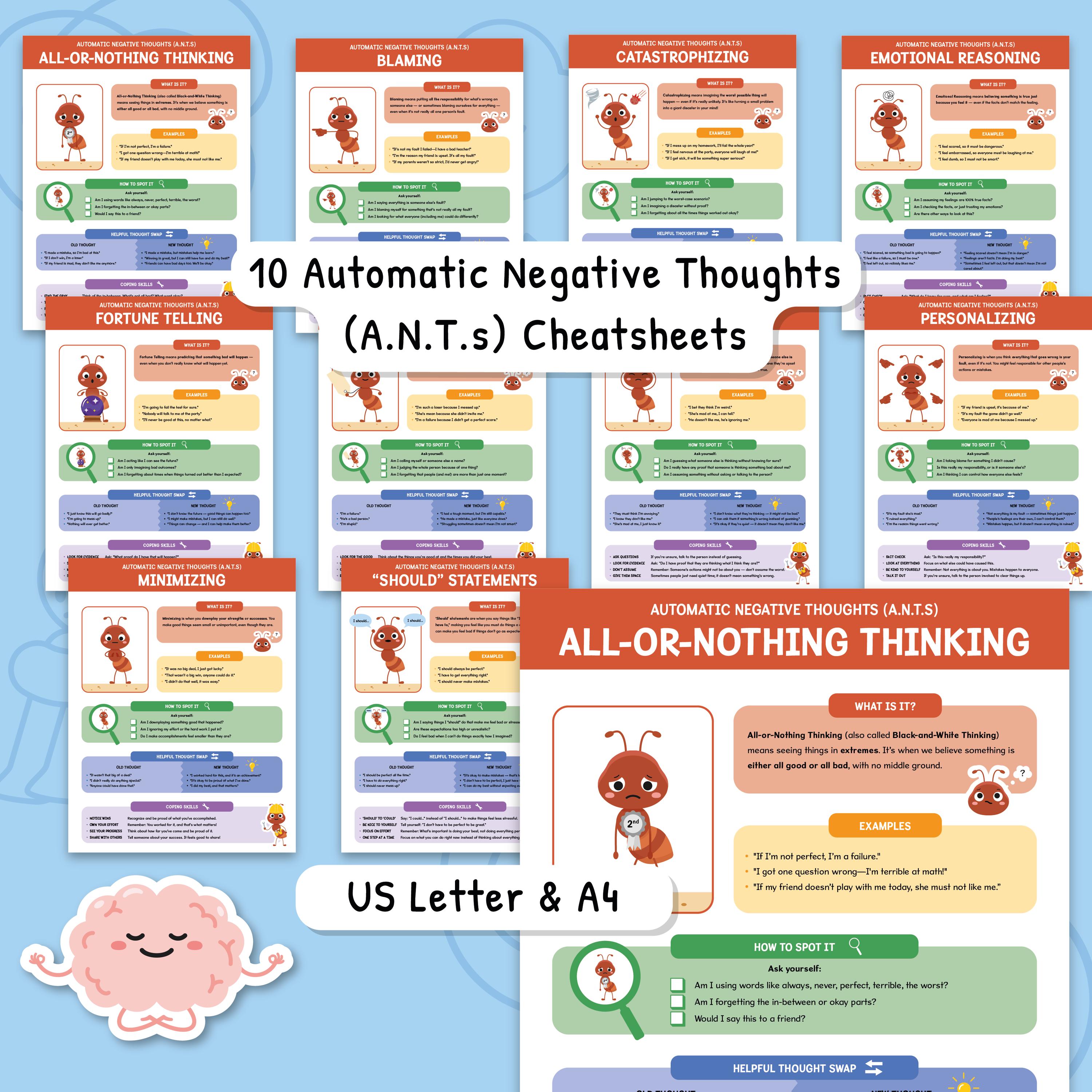 Ants Automatic Negative Thoughts, Kids Thinking Errors, Cognitive ...