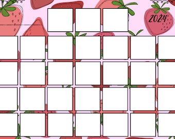 Printable Planner Strawberry Monthly Calendar Digital Planner Instant ...