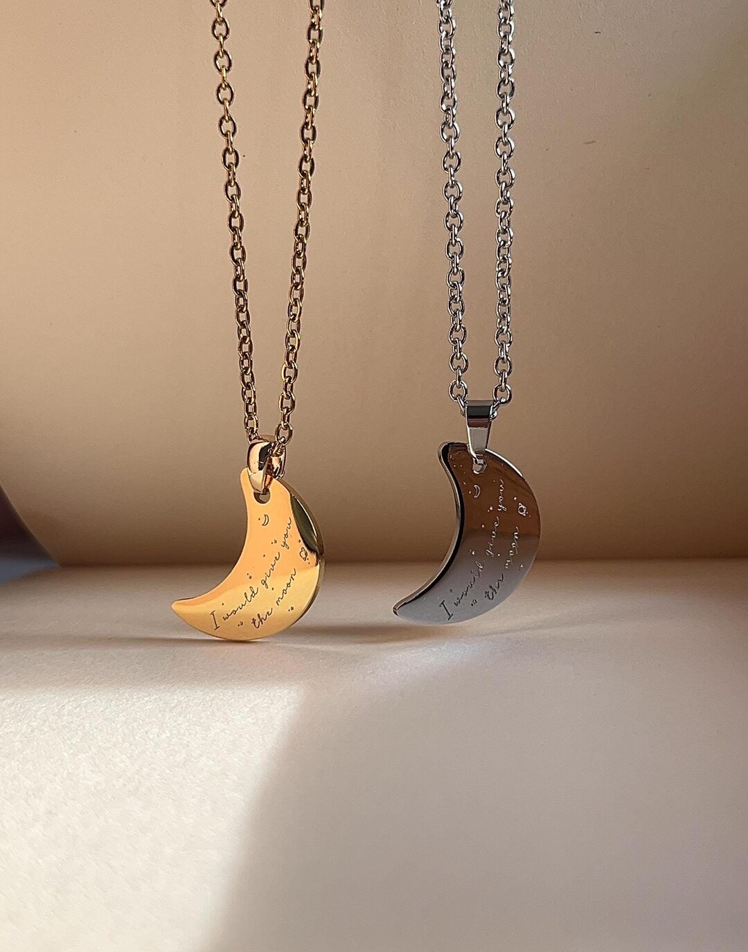 Engraved Moon Pendant Necklace: I Would Give You the Moon - Stainless ...