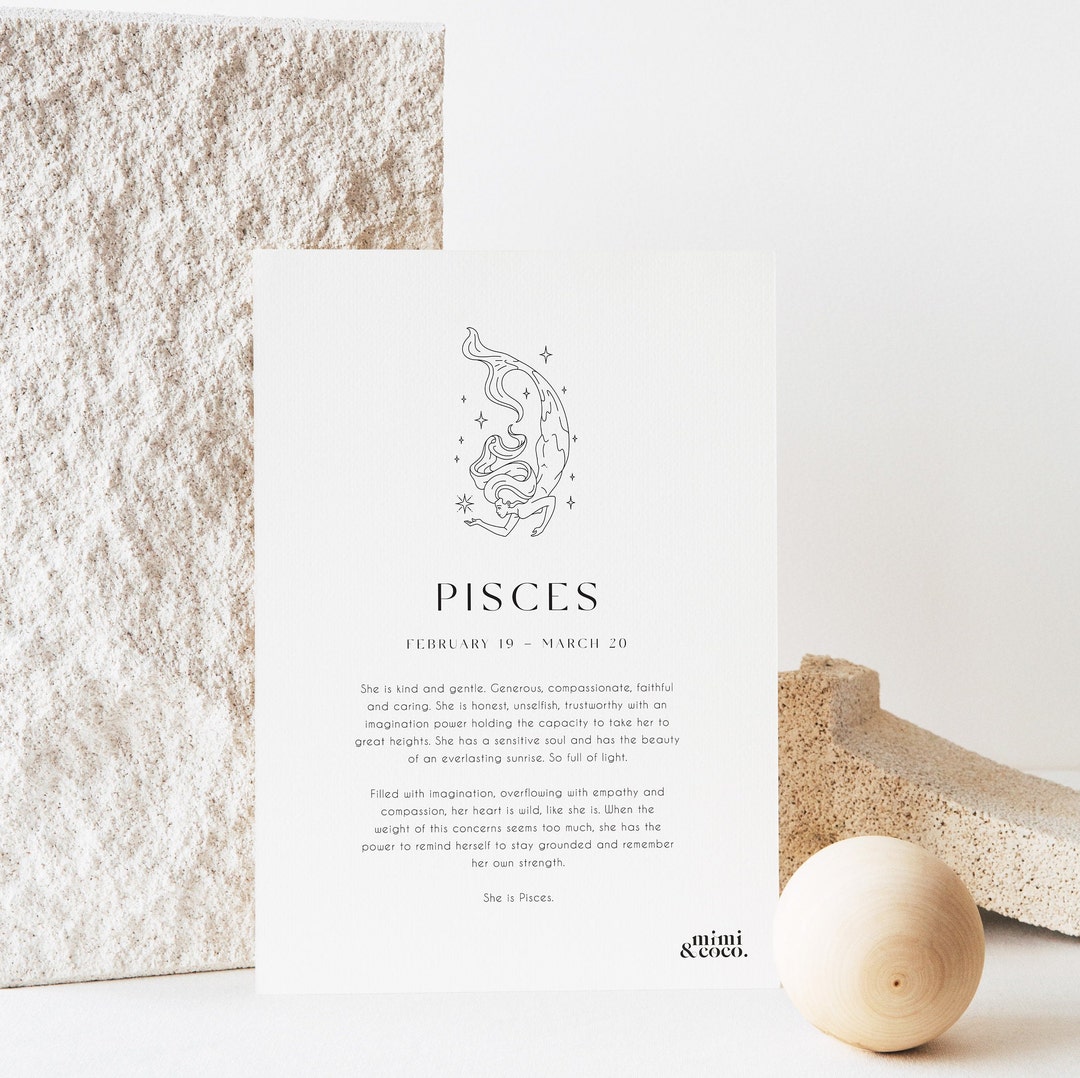 Pisces Zodiac Oak Frame Artwork - Etsy