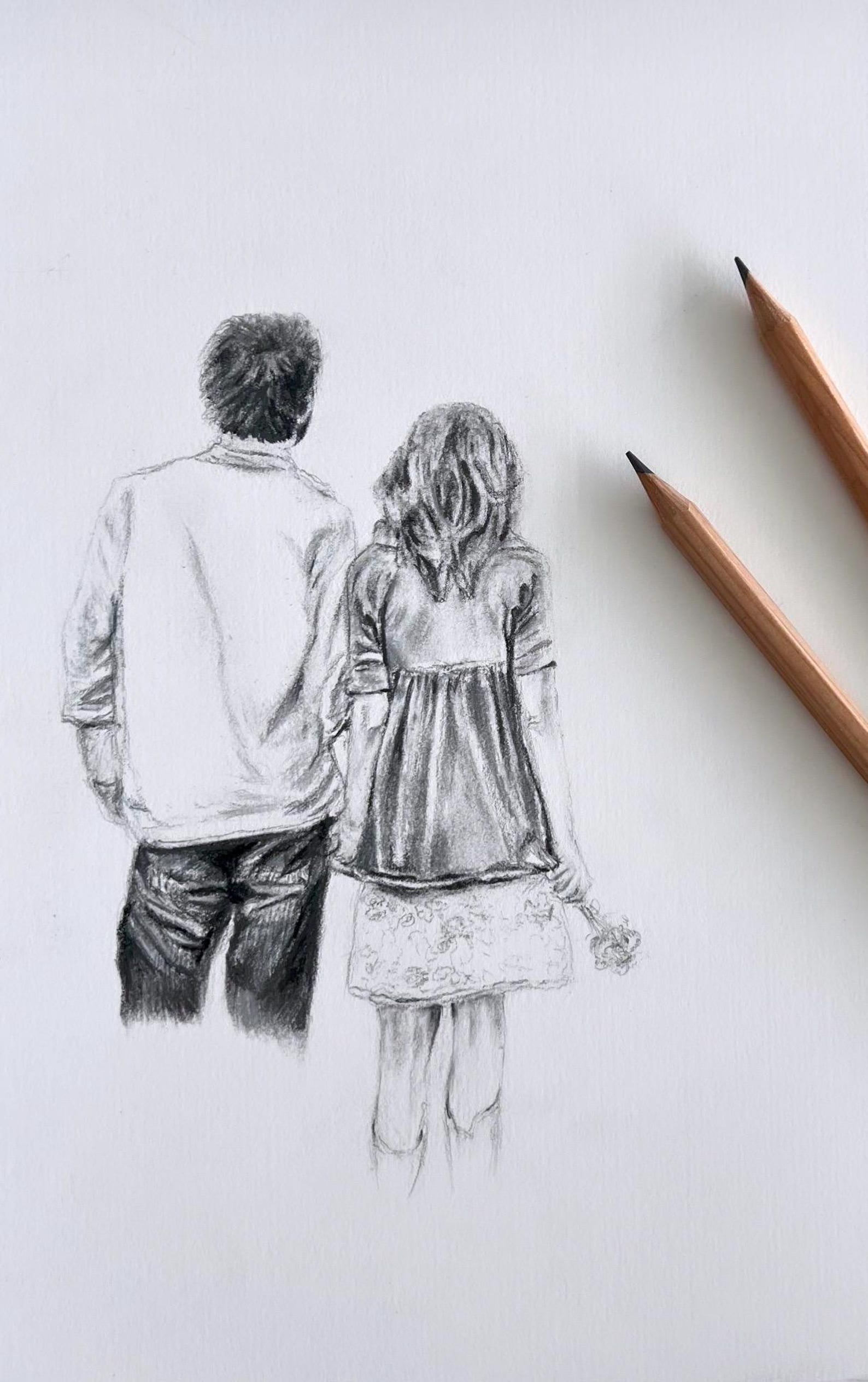 Stroll Through a Meadow’ Original Graphite Drawing on Paper Signed by ...