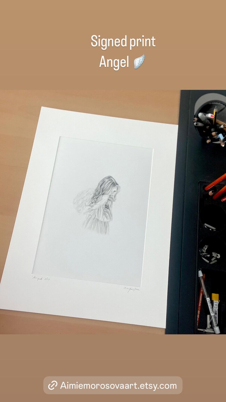 Angel’ Beautiful A4 Limited Edition Poster Print of Original Graphite ...
