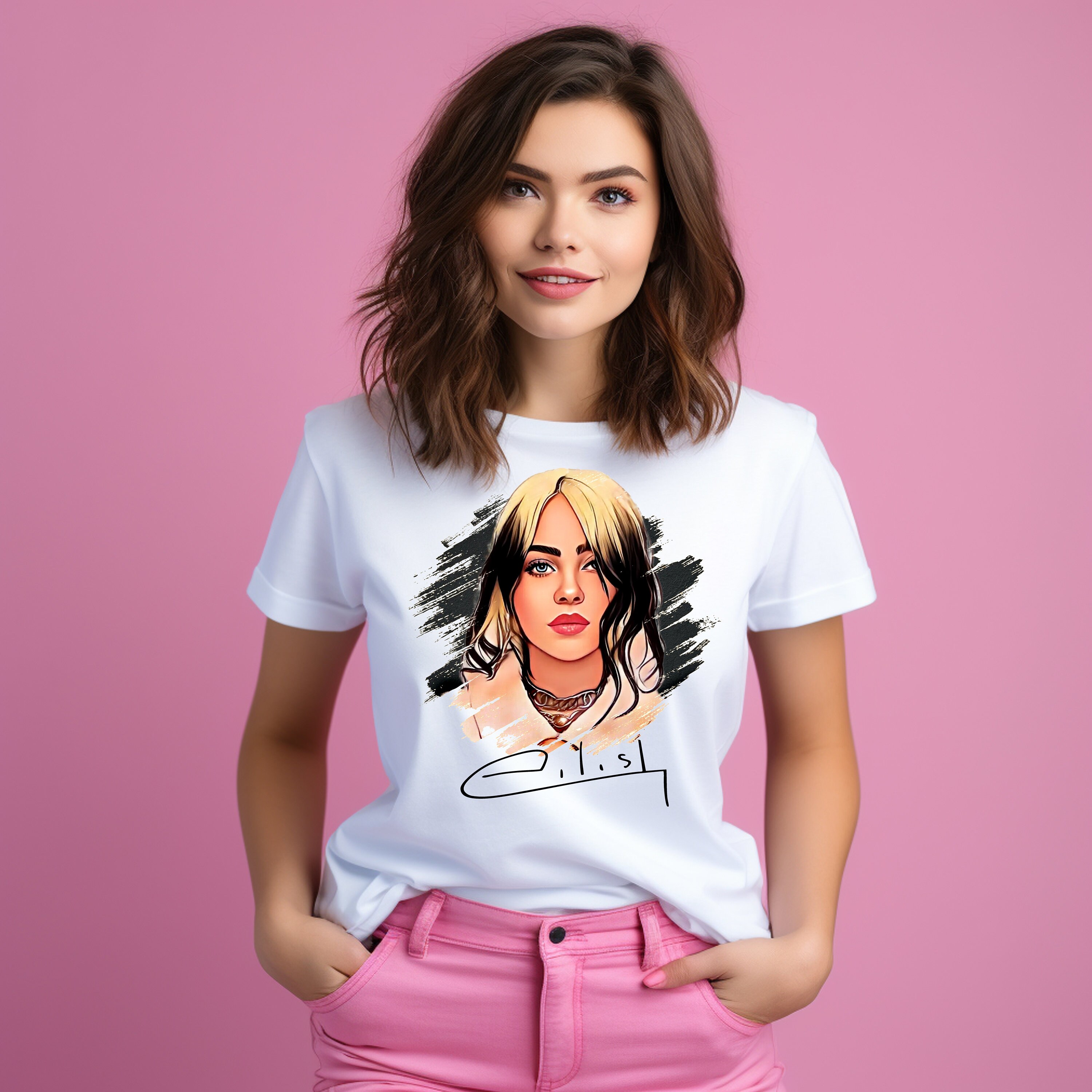 Bil.lie Eil.ish Illustration Signature Shirt Png, Bil.lie Eil.ish Shirt ...