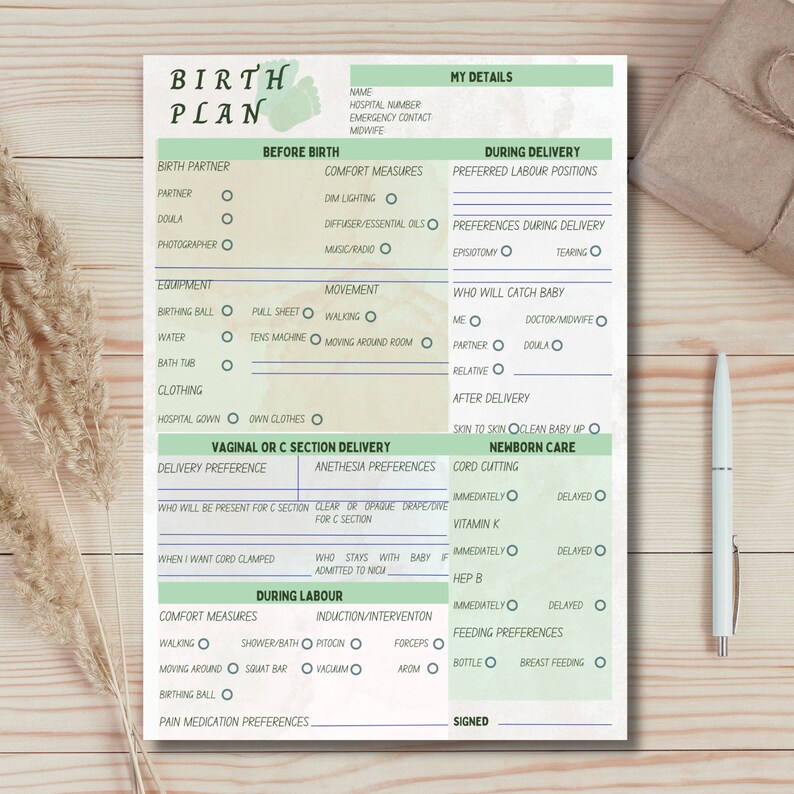 Printable Birthing Plan, Editable Birth Plan Template, Labour and Delivery Preferences Template ...