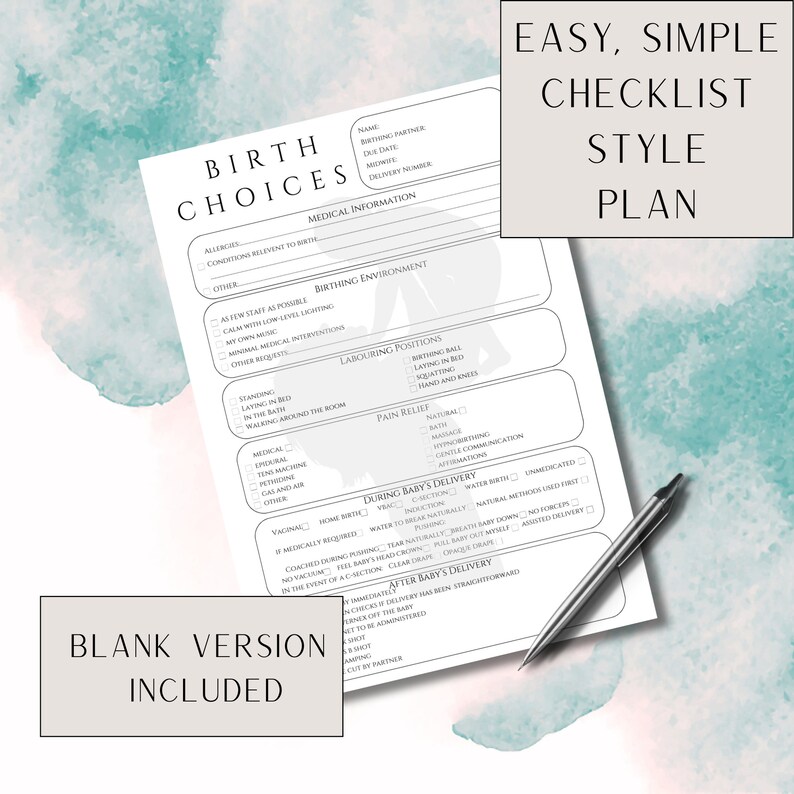 Birth Plan Template Editable Printable Birthing Plan Printable Birthing Plan Labour and Delivery ...