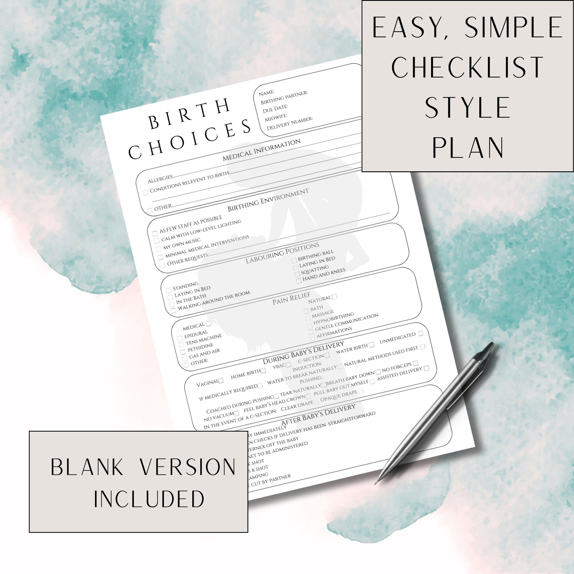 Birth Plan Template Editable Printable Birthing Plan Printable Birthing ...