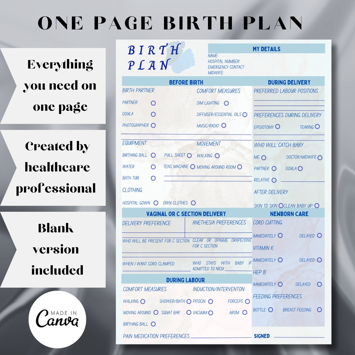 Printable Birthing Plan, Editable Birth Plan Template, Labour and ...