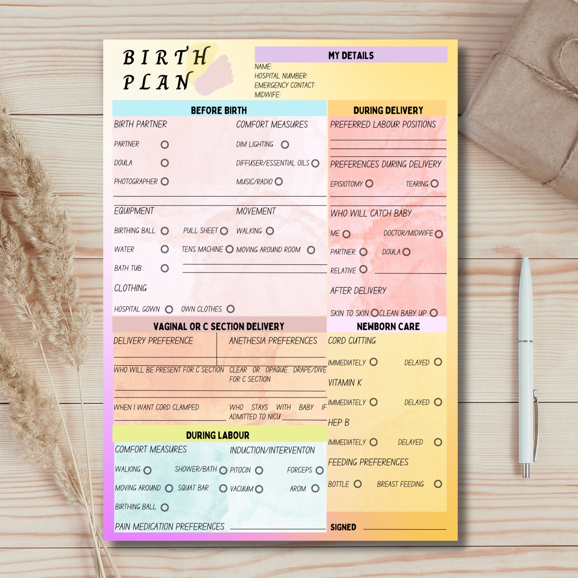 Printable Birthing Plan Editable Birth Plan Template Labour - Etsy