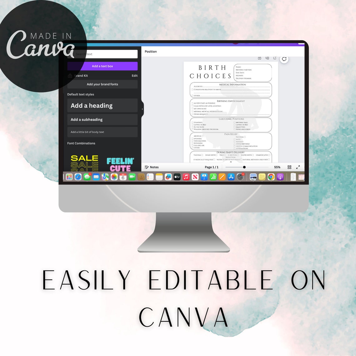 Birth Plan Template Editable Printable Birthing Plan Printable Birthing ...