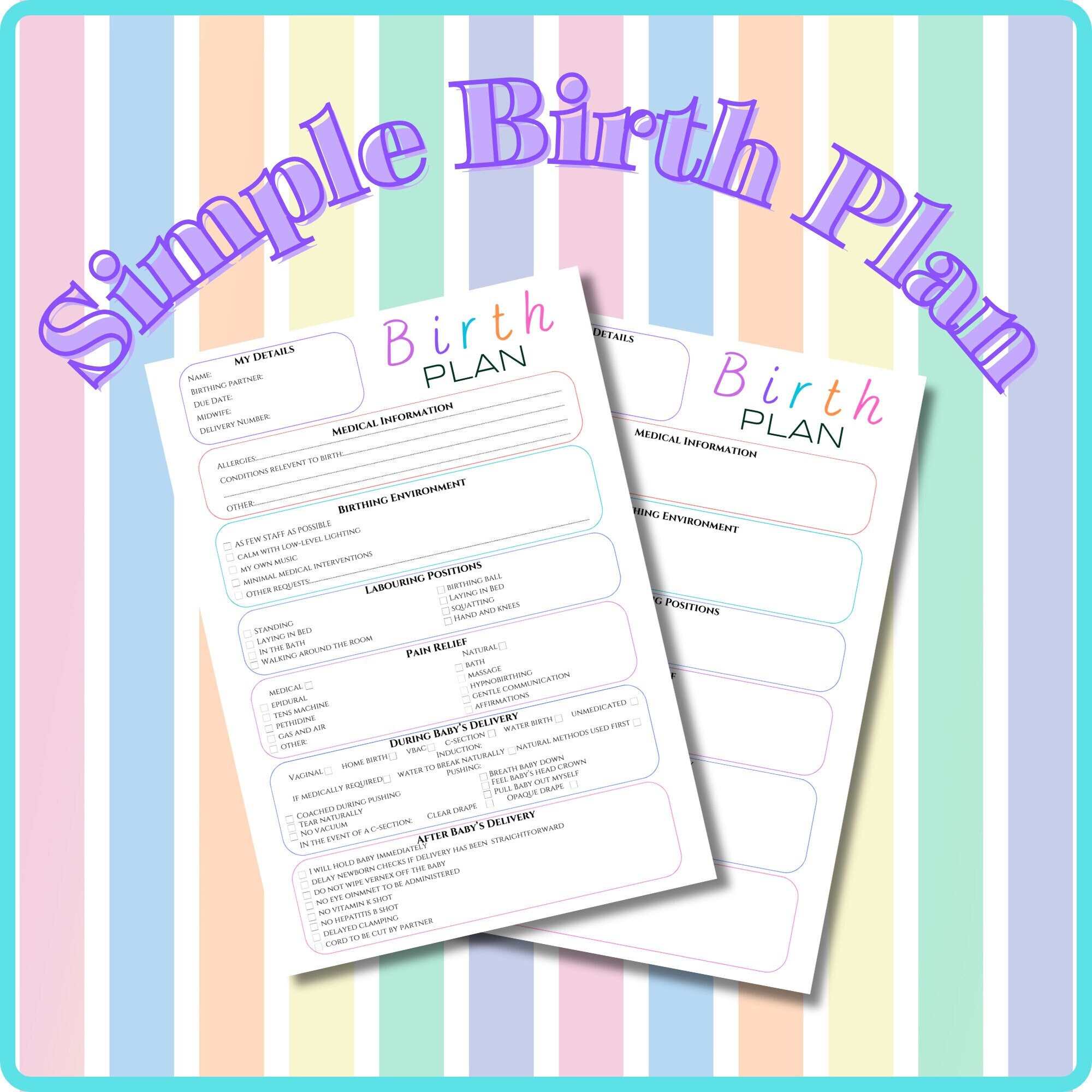 Plantilla de plan de parto Plan de parto imprimible editable Plan de ...