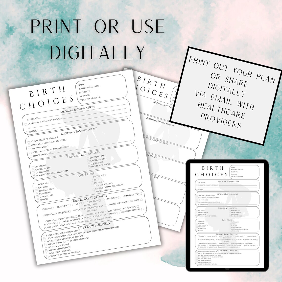 Birth Plan Template Editable Printable Birthing Plan Printable Birthing ...