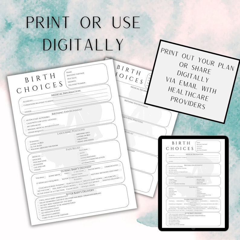 Birth Plan Template Editable Printable Birthing Plan Printable Birthing ...