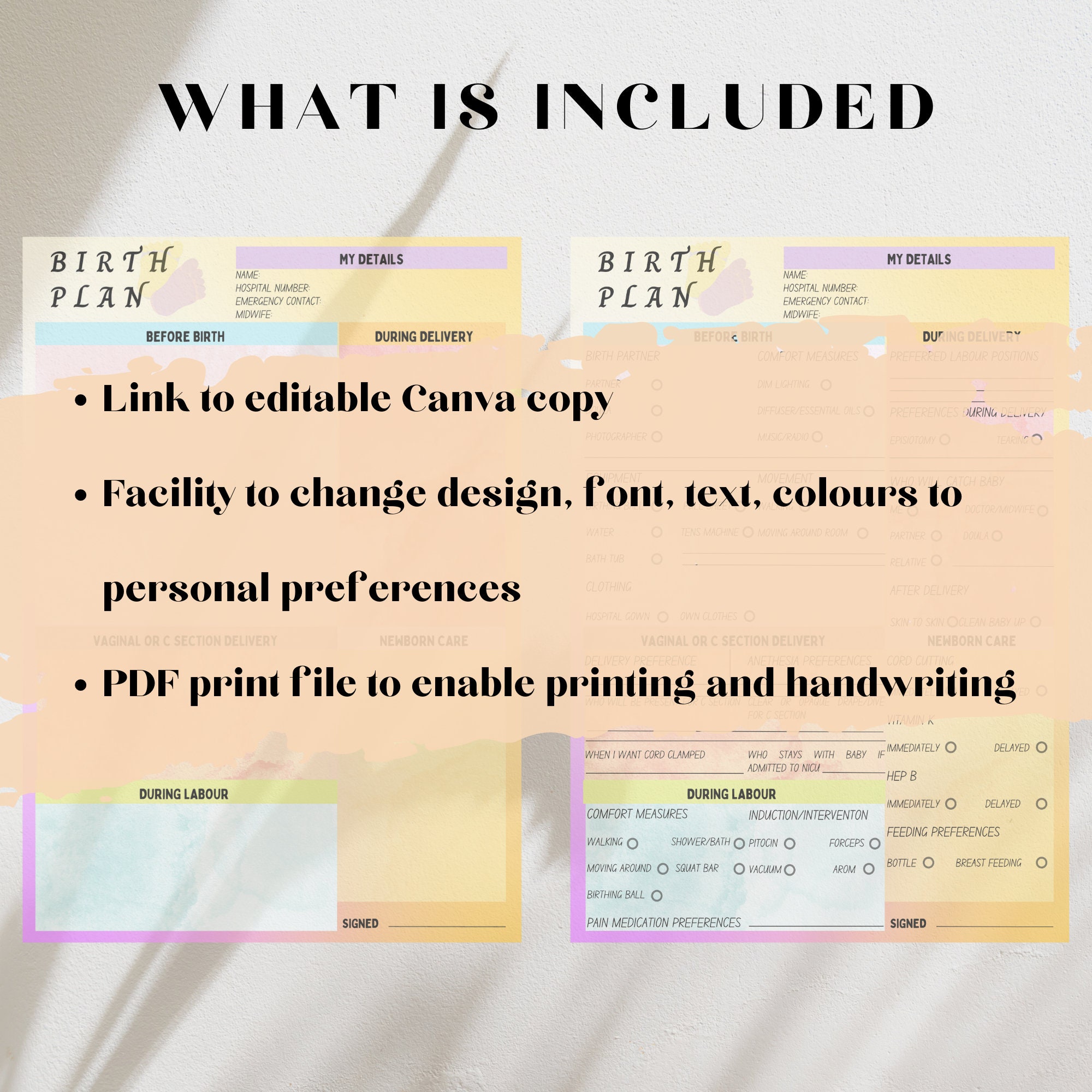 Printable Birthing Plan Editable Birth Plan Template Labour - Etsy