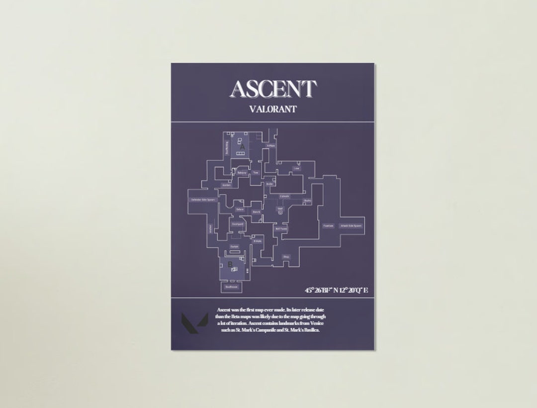Valorant Map Poster Ascent / Unique Gamer Wall Art / A4/A3/A2 - Etsy