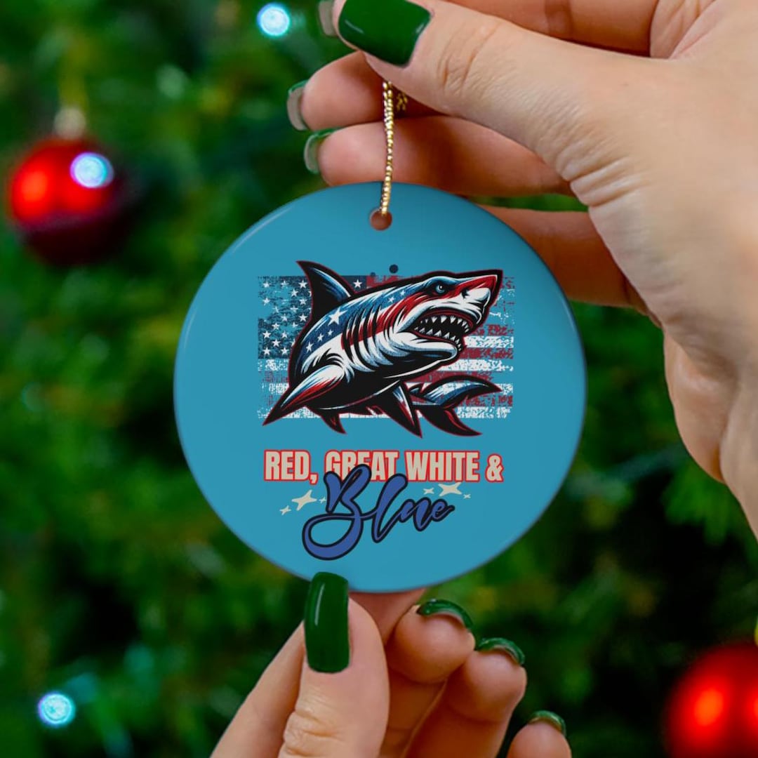 Patriotic Shark Ornament, USA Shark Xmas Decor, American Jaws Ornament ...