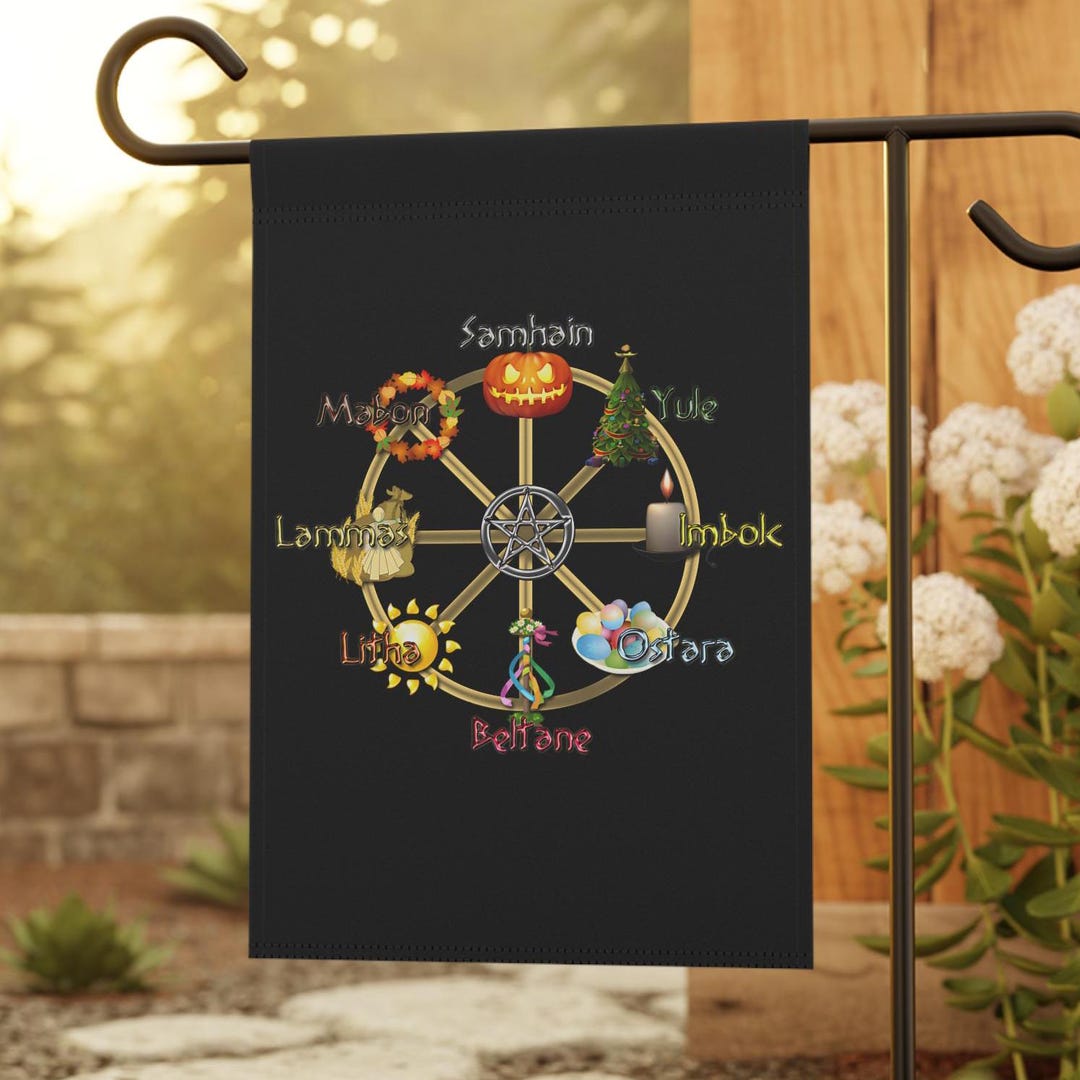 Samhain Wheel Garden Flag: Pagan Halloween Decor, Witchy Yard Art - Etsy