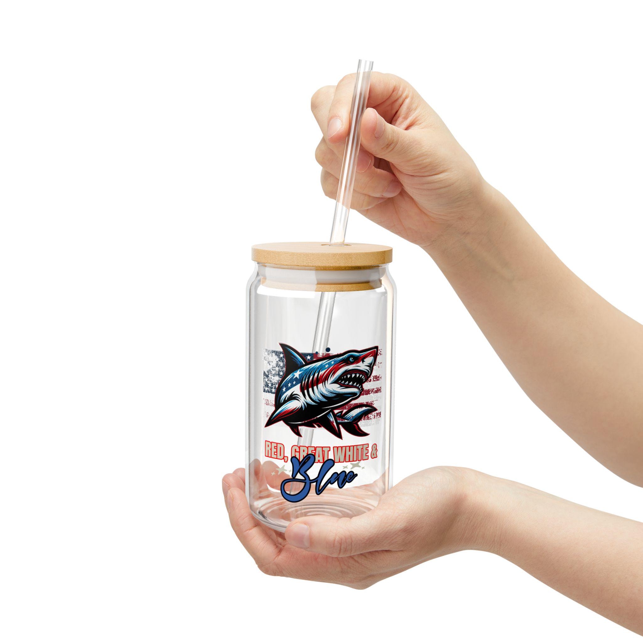 Patriotic Shark Sipper Glass: USA Red White & Blue 16oz - Etsy