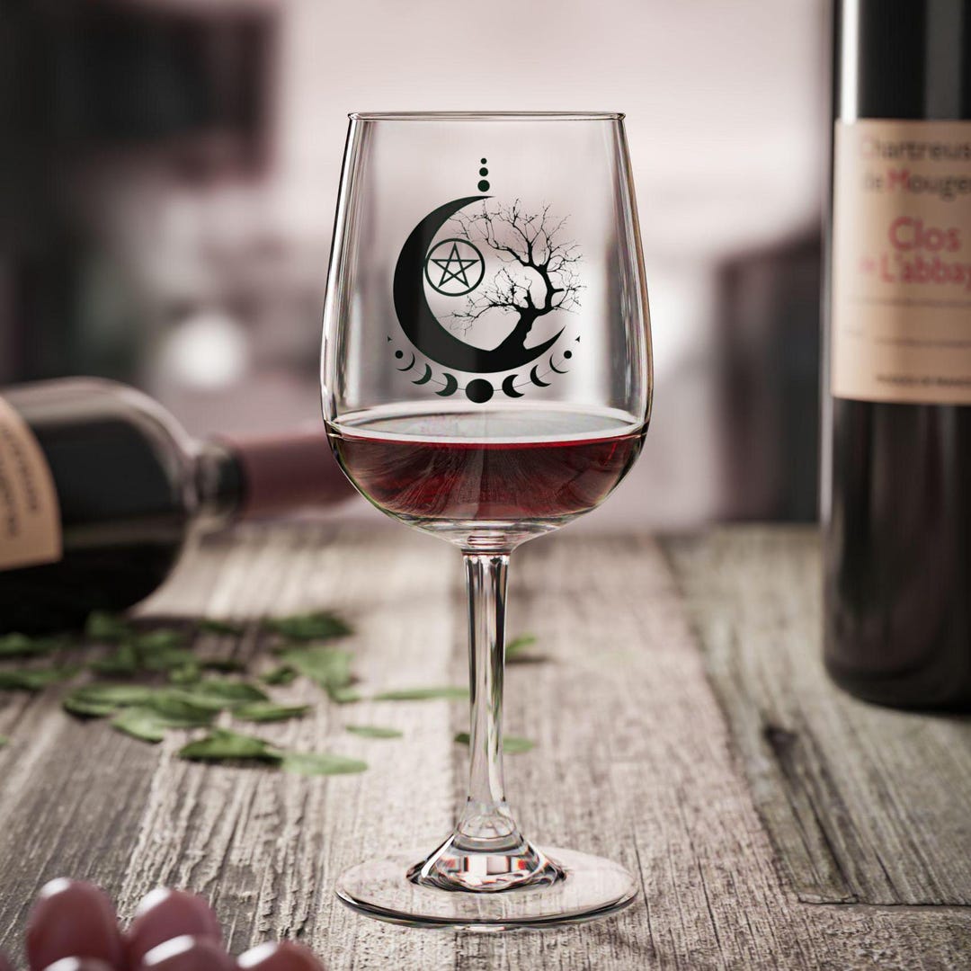 Witch Wine Glass, Samhain, Moon Wine Glass, Pagan Wine Glass, Halloween ...