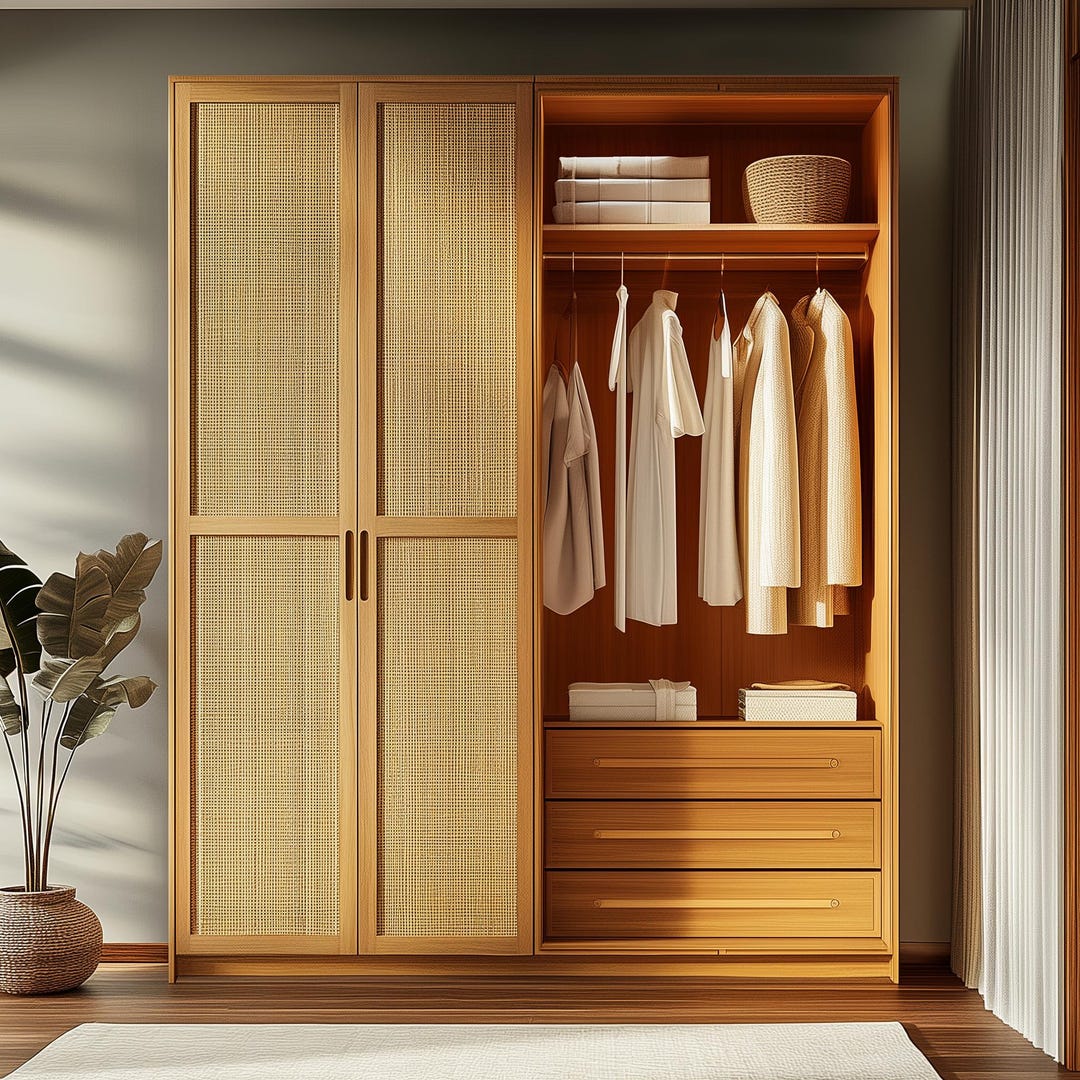 Ai Original Solid Wood Bamboo Rattan Made Wardrobes, Room Storage Space ...