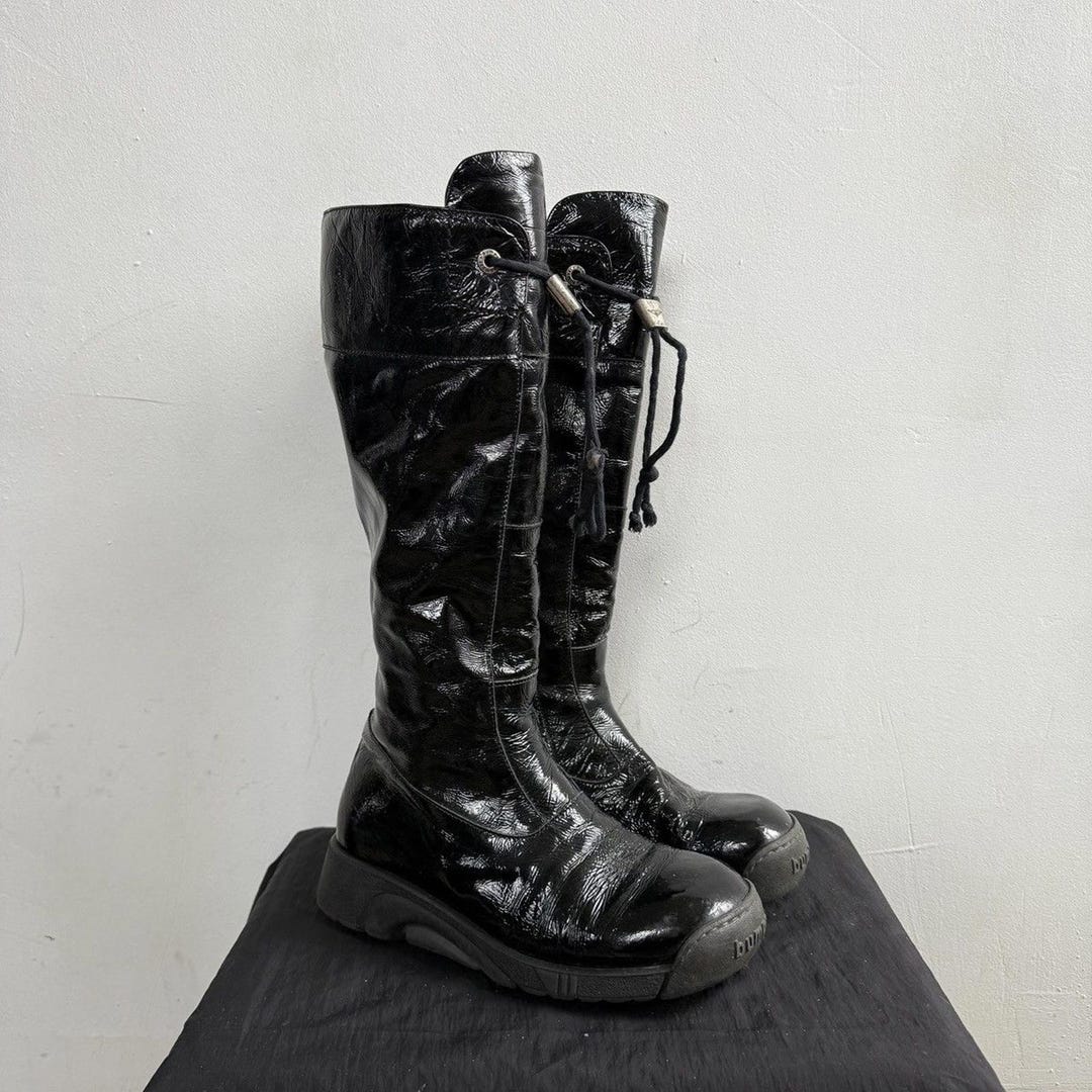 Vintage Y2K Bumper Patent Leather Knee High Lace up Boots - Etsy