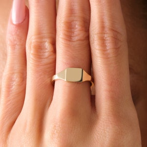 Gold Square Signet Ring Engravable Pinky Ring 14K Gold Engraved Signet Ring Solid Gold ...