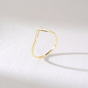 V Ring 14K Solid Yellow Gold Stack Band Ring, 18K Gold Minimalist Ring ...