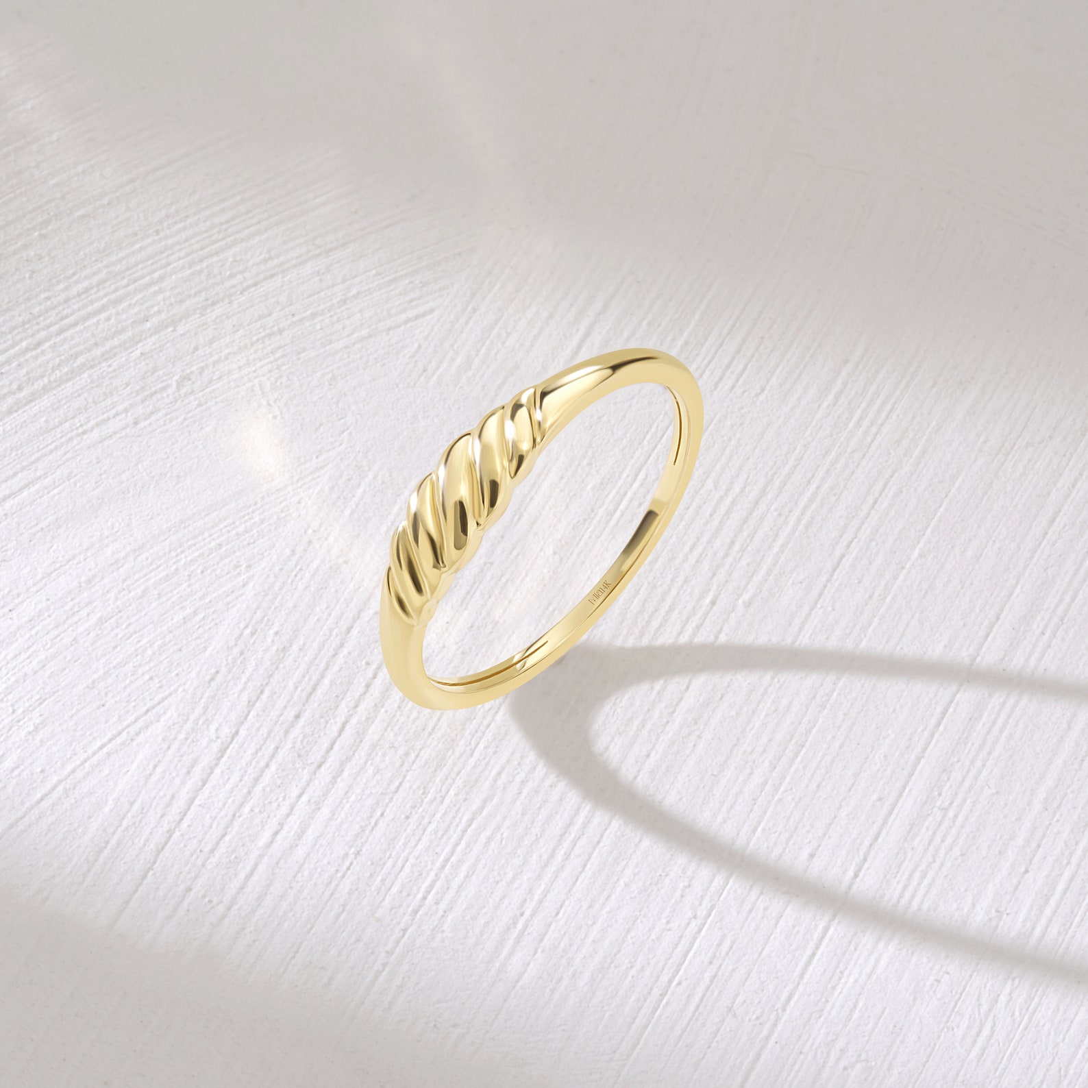 14k Gold Croissant Twist Ring Gift for Her, Real Solid 18k Gold Unique ...