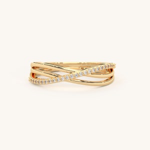 Crossover Triple Ring 14K Gold Pave Diamond Rolling Ring Gold Triple ...