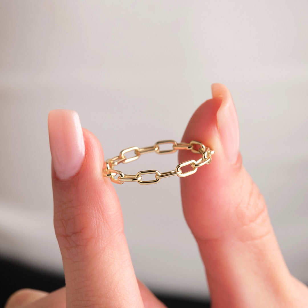 18K Paperclip Chain Gold Ring Link Chain Ring Solid Gold Link Chain ...