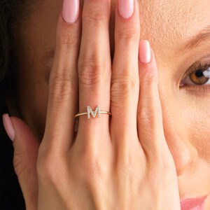 14K Gold Diamond Initial Ring Solid Gold Letter Ring Initial Diamond ...