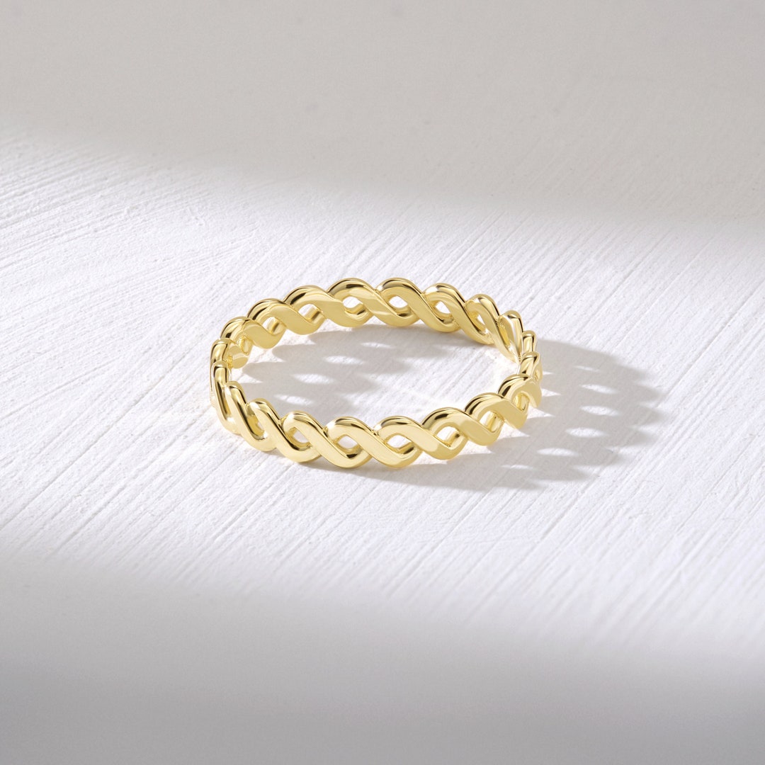 14K Gold Braided Eternity Band, Thin Gold Twisted Dainty Stacking Ring ...