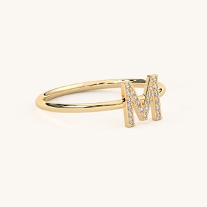 14K Gold Diamond Initial Ring Solid Gold Letter Ring Initial Diamond ...