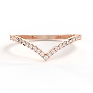 V Shaped Diamond Chevron Gold Ring, Shimmering Fortune Ring, Half ...