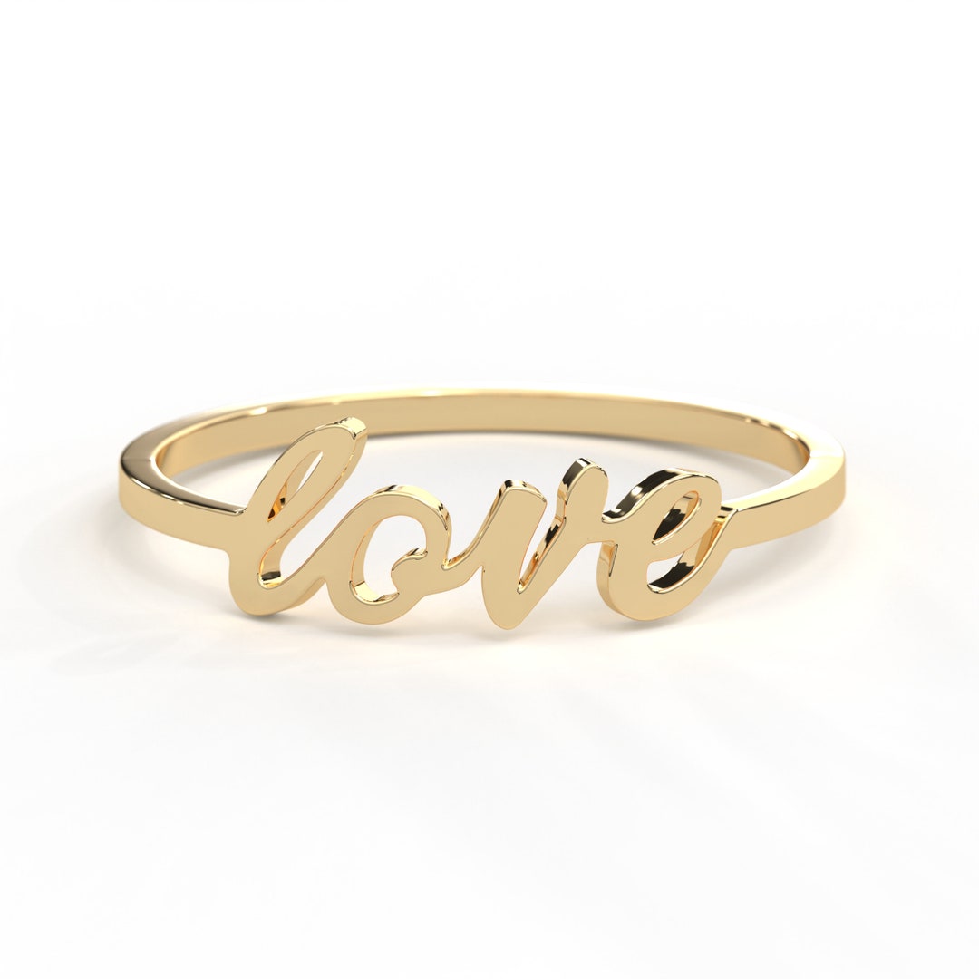 Love Letter Ring in 14K Real Gold, Dainty Love Ring, Valentine Ring ...