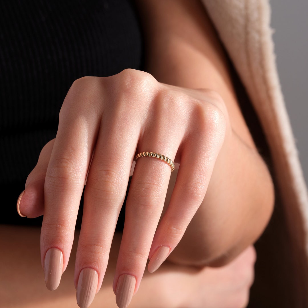 14K Solid Gold Twist Rope Ring / 18K Gold Dainty Stacking Twisted Rope Ring / Real Gold Wedding ...