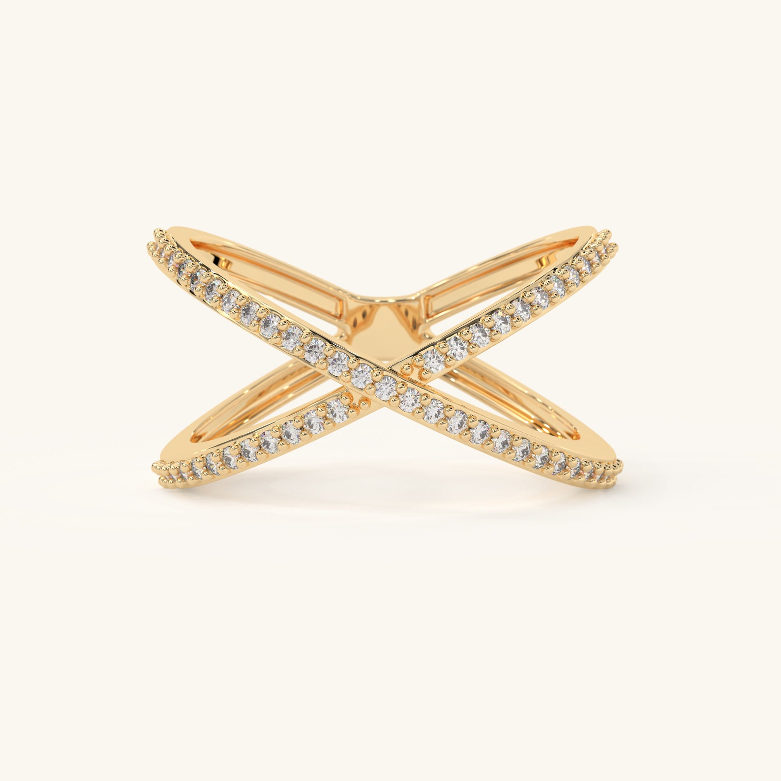 14k Gold Cross Ring Solid Gold Diamond Criss Cross Ring Gold X Ring ...