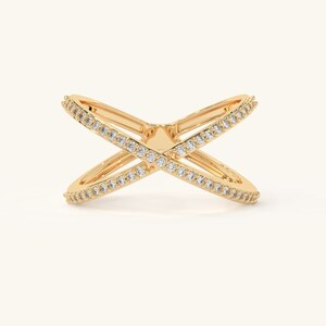 14k Gold Cross Ring Solid Gold Diamond Criss Cross Ring Gold X Ring ...